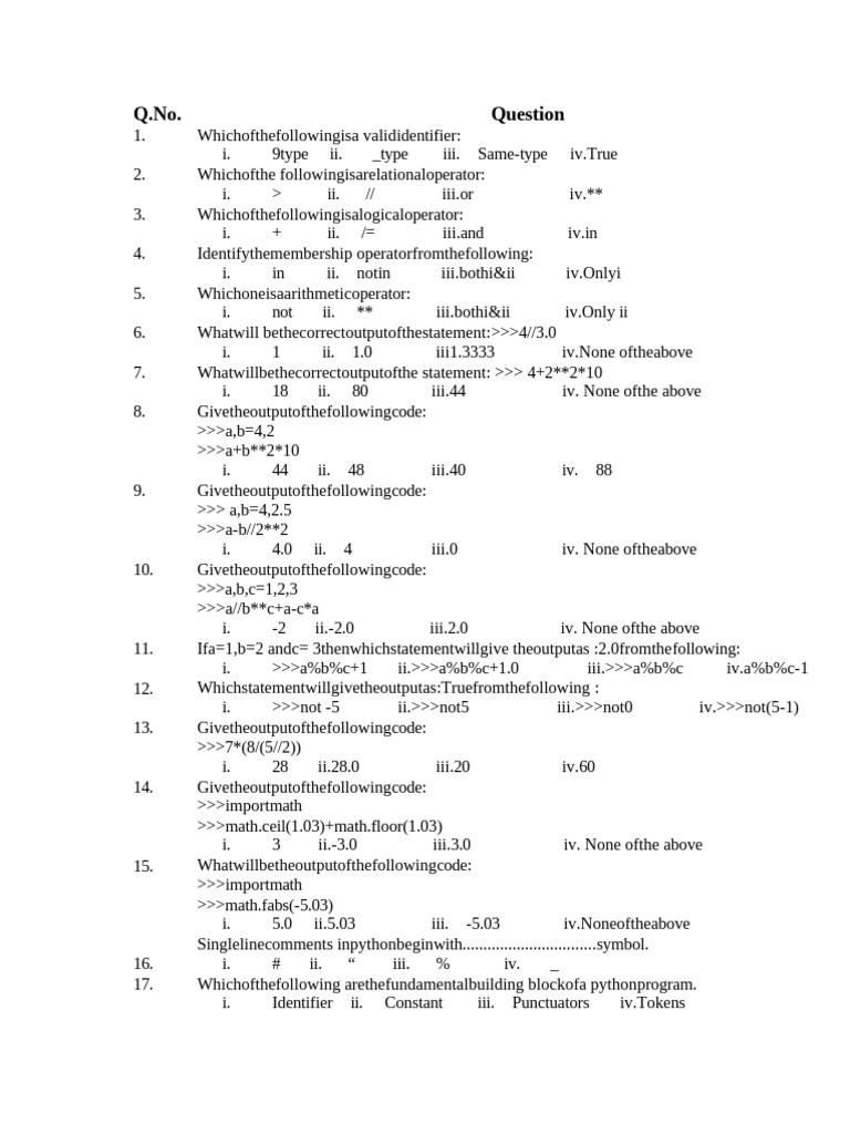 Python Programming Quiz Questions | PDF | Computer Science | Computing