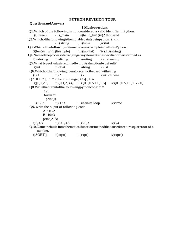 Revesion Tour I Worksheet (26.10.24) | PDF | Computer Program | Programming
