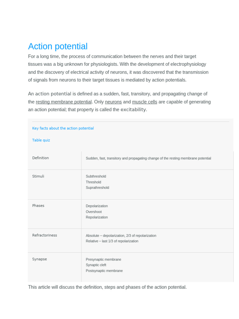 Action potential | PDF | Chemical Synapse | Action Potential
