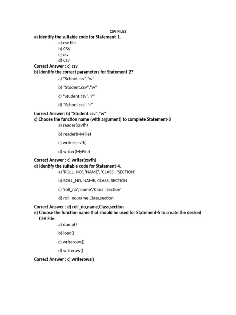 Csv Files Work Sheet | PDF