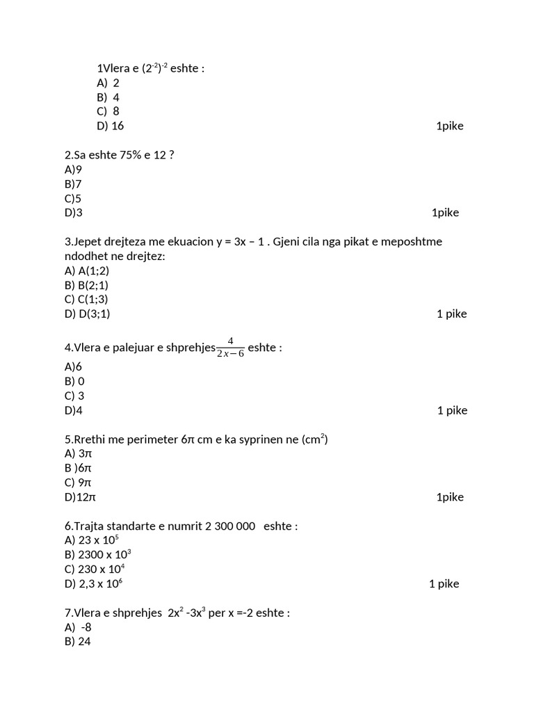 Model Testi Per Paraprovim KL 9 | PDF