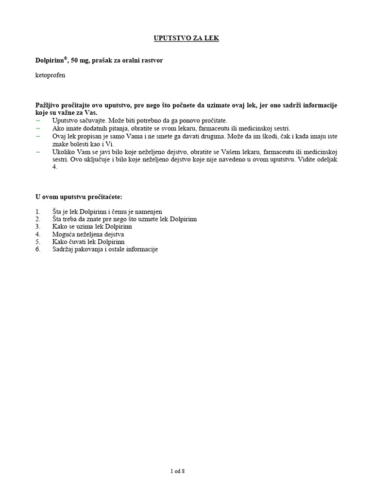 Uputstvo Za Lek | PDF