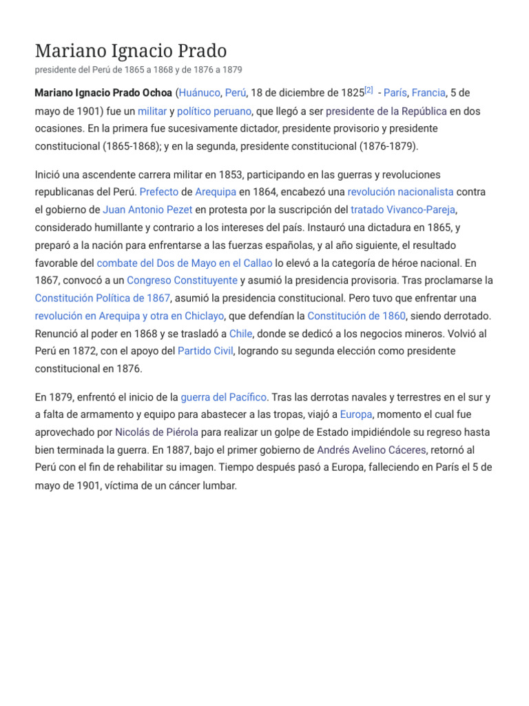 Mariano Ignacio Prado - Wikipedia, La Enciclopedia Libre | PDF | Perú