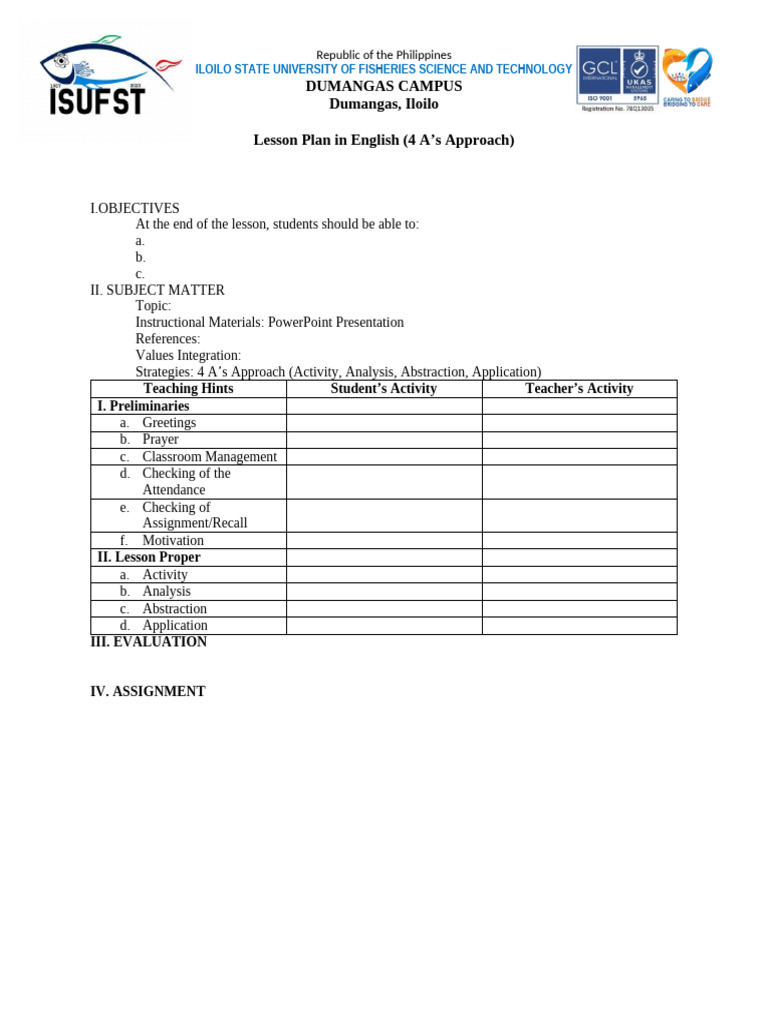 4as Lesson Plan | PDF | Language Arts & Discipline | Foreign Language ...