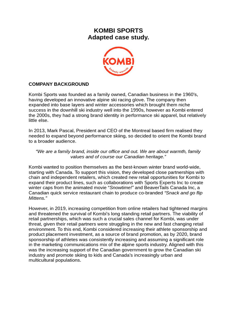Kombi Sports Edit Case Study-1 | PDF | Retail | Brand
