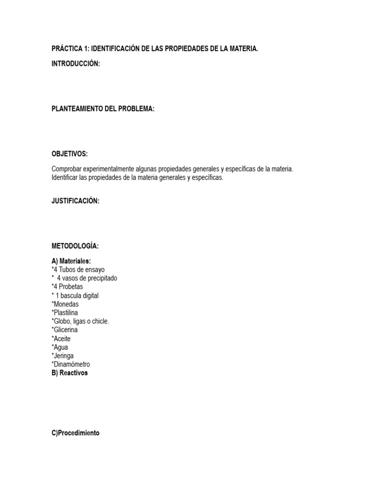Pr-Ctica 1 Identificaci-N de Las Propiedades de La Materia | PDF | Masa | Importar
