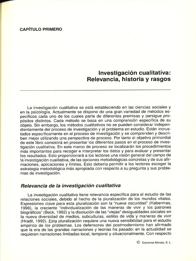 Flick, U. Investigación Cualitativa. Relevancia, Historia y Rasgos | PDF