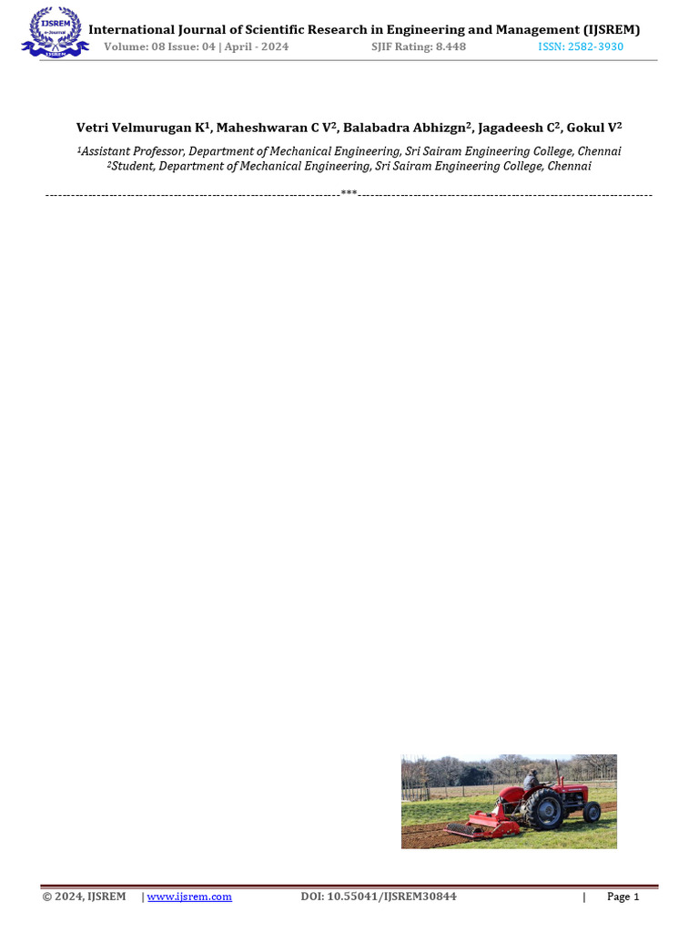 Design and Fabrication of Solar Power Tiller | PDF | Electric Motor ...