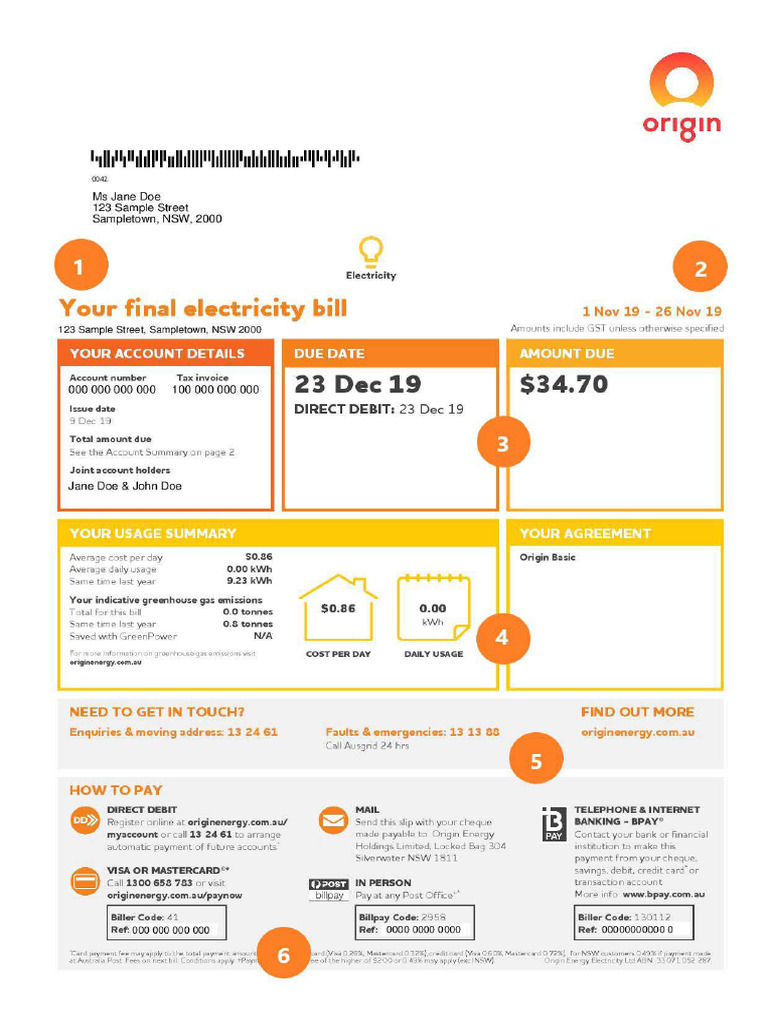 Origin Electricity Invoice Page 1 | PDF