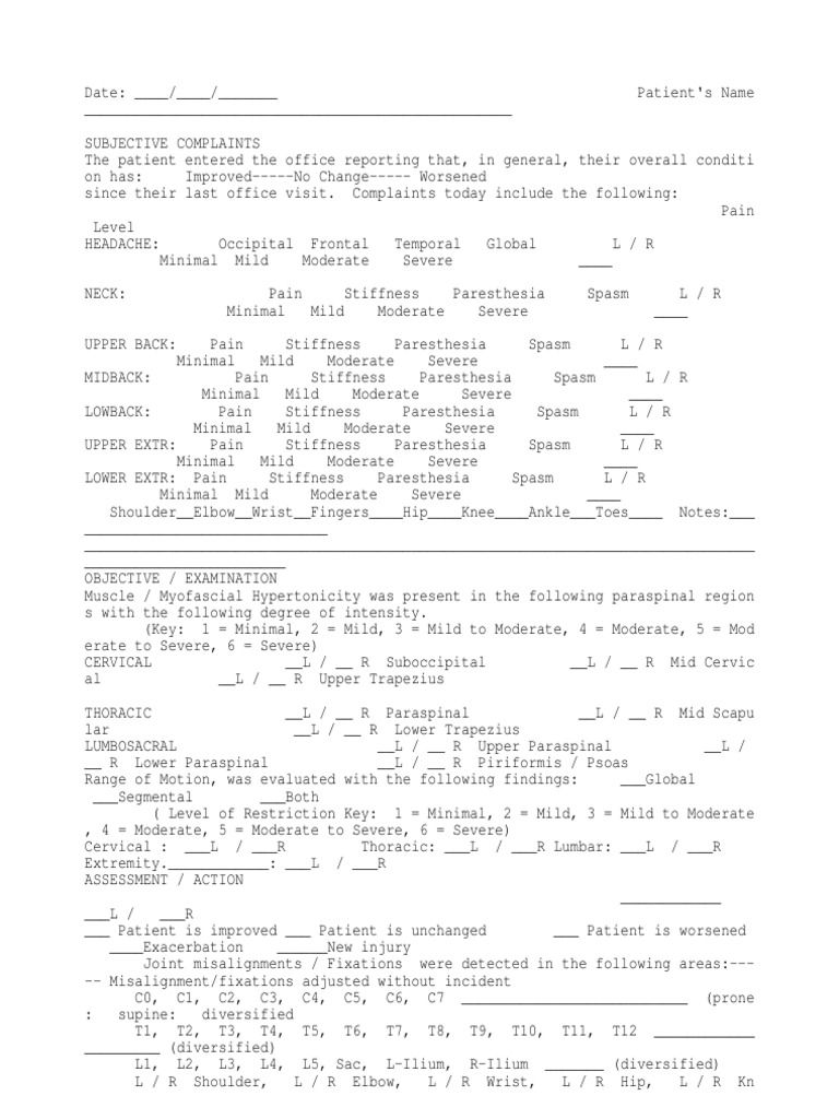 Chiro Soap Note | Download Free PDF | Musculoskeletal System | Medical ...