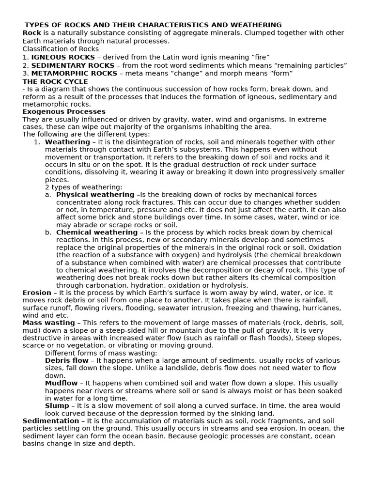 Types of Rocks and Their Characteristics and Weathering | PDF | Rock ...
