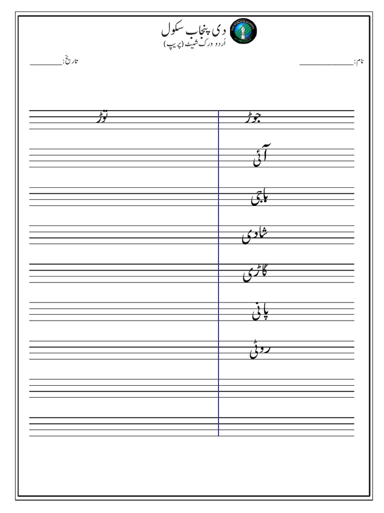 Prep Work Sheet Urdu | PDF