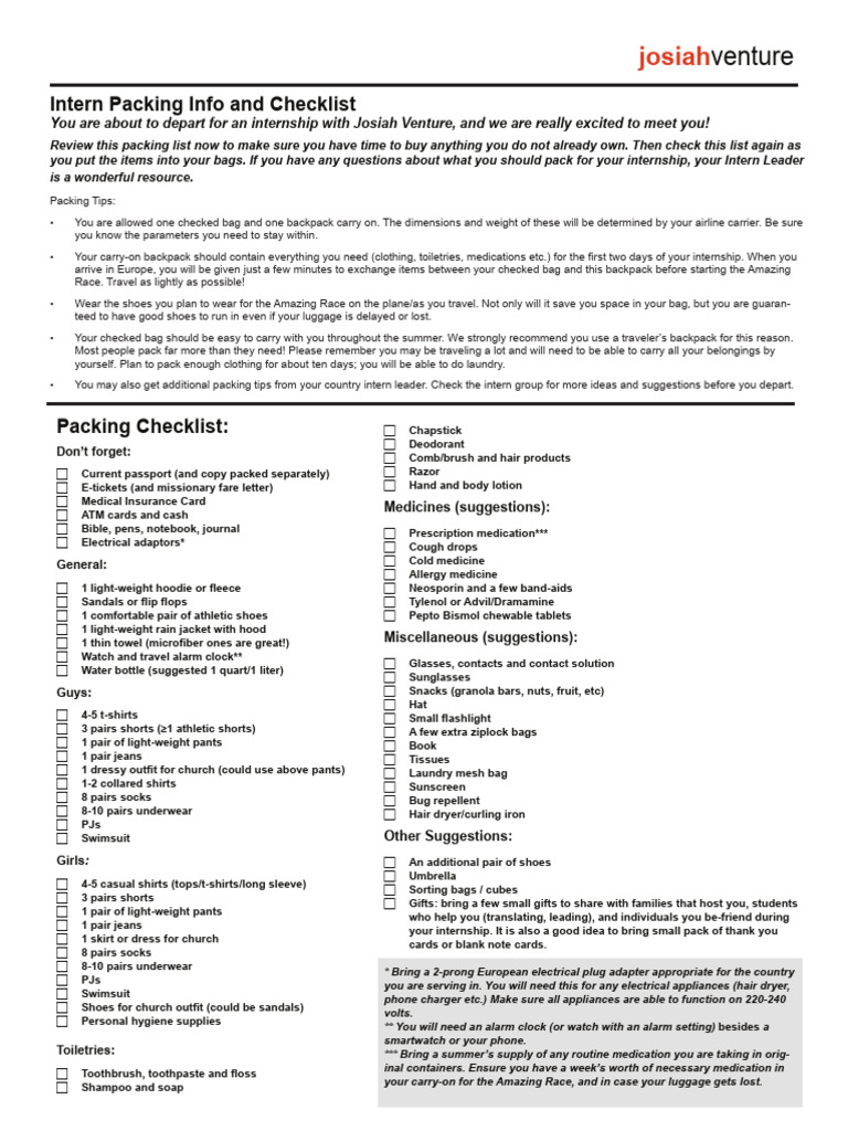 Packing List 2024 | PDF | Backpack | Clothing