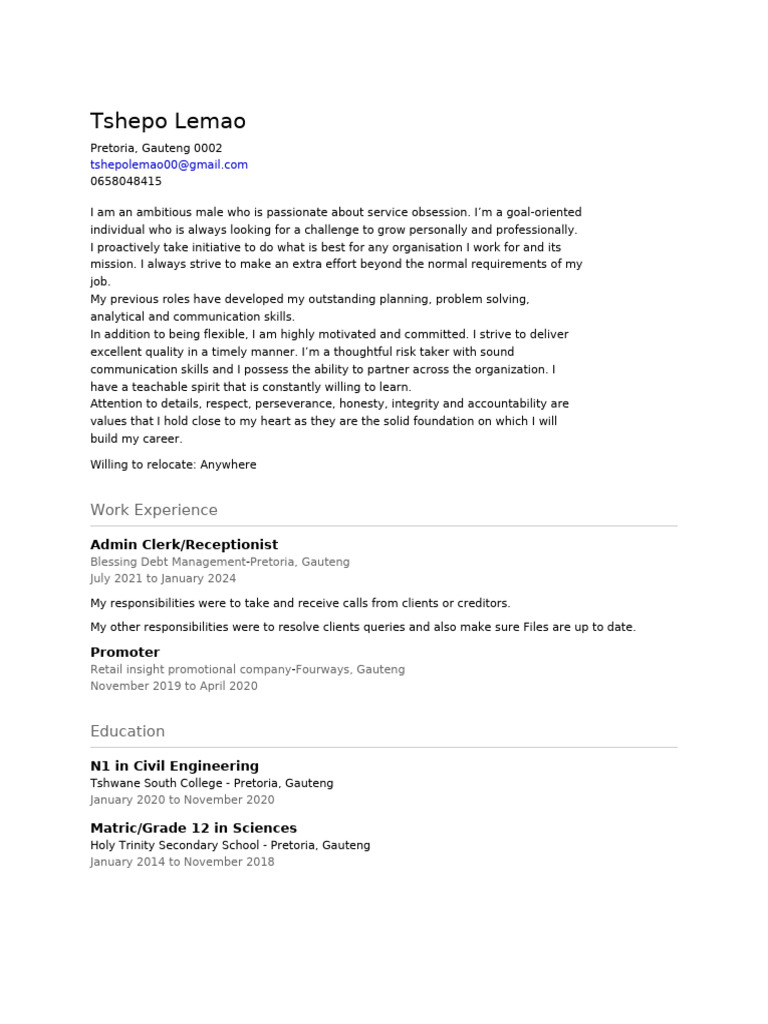 Tshepo Lemao 1 | PDF