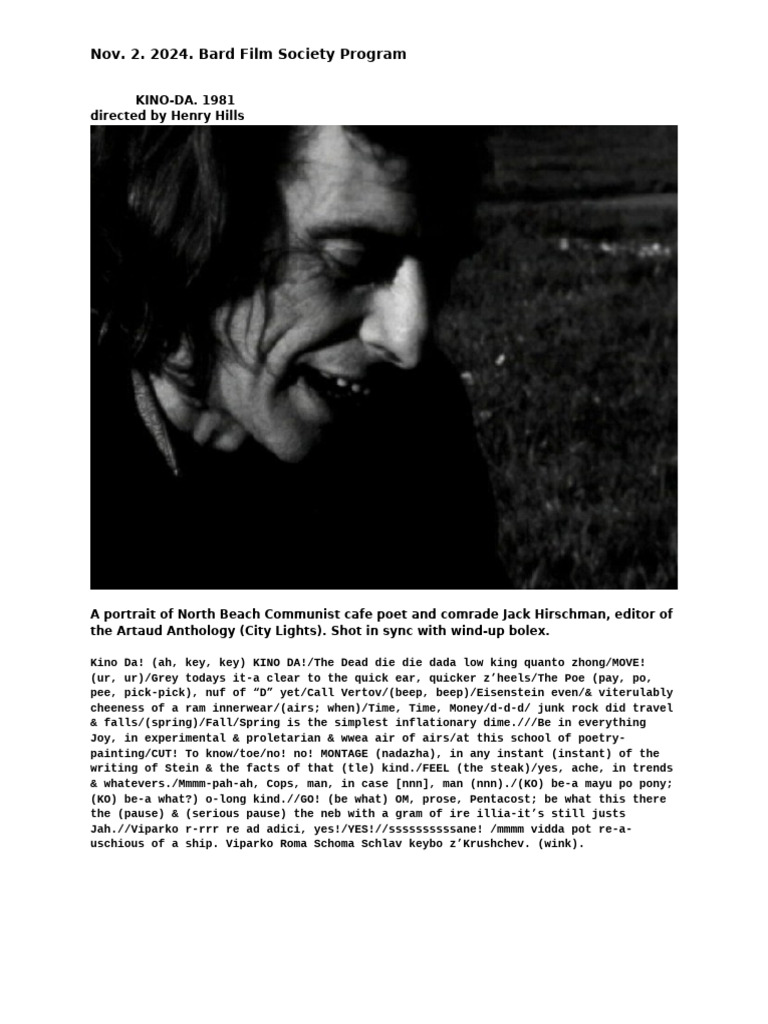 Bard 16mm Society. 2024 Program 1 | PDF
