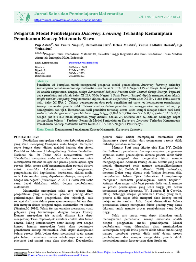 Pengaruh Model Pembelajaran Discovery Le | PDF