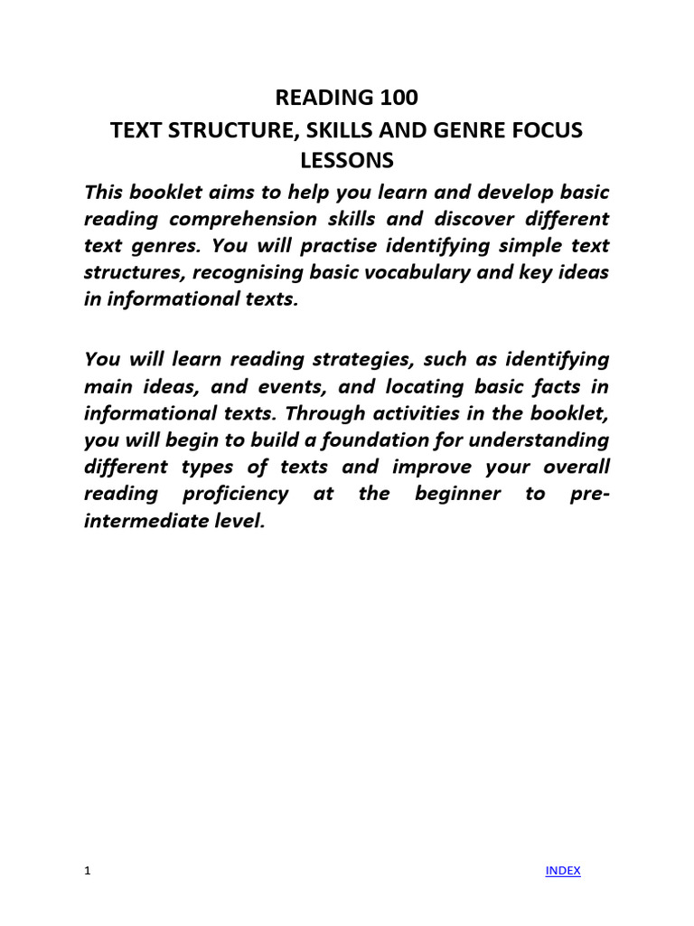 Reading 100 Booklet Text Structure & Skills Focus Lessons | PDF ...