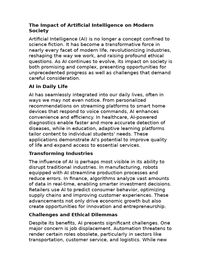AI's Transformative Impact on Society | PDF | Artificial Intelligence ...