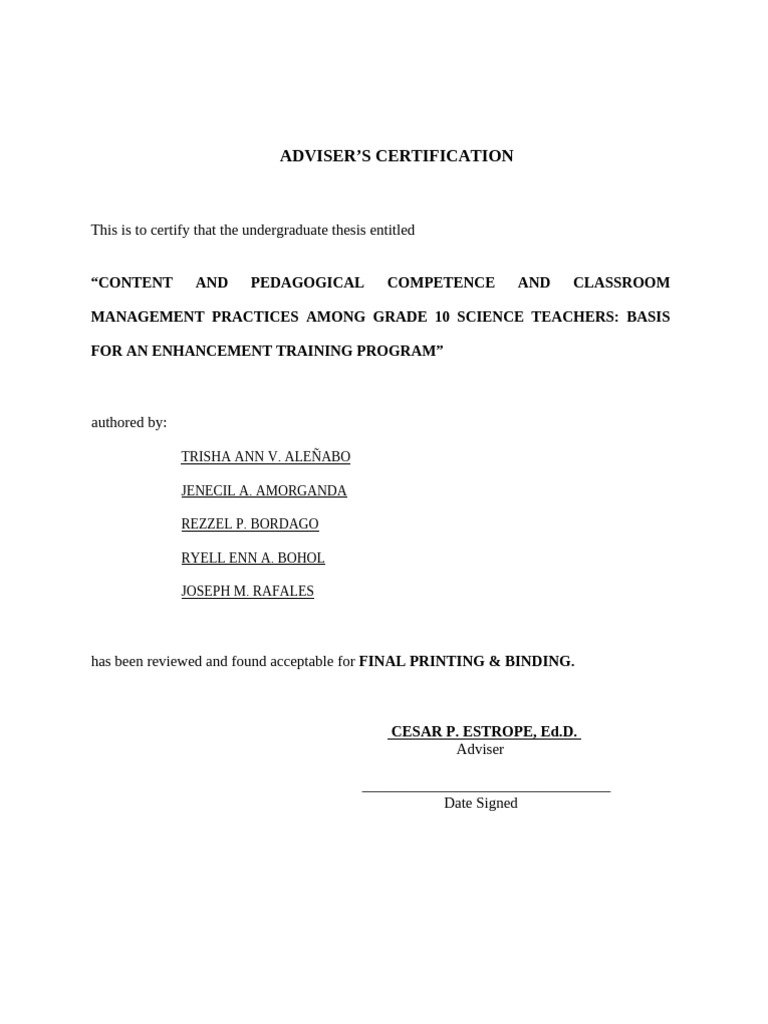 ADVISER's CERTIFICATION For Final Printing & Binding | PDF