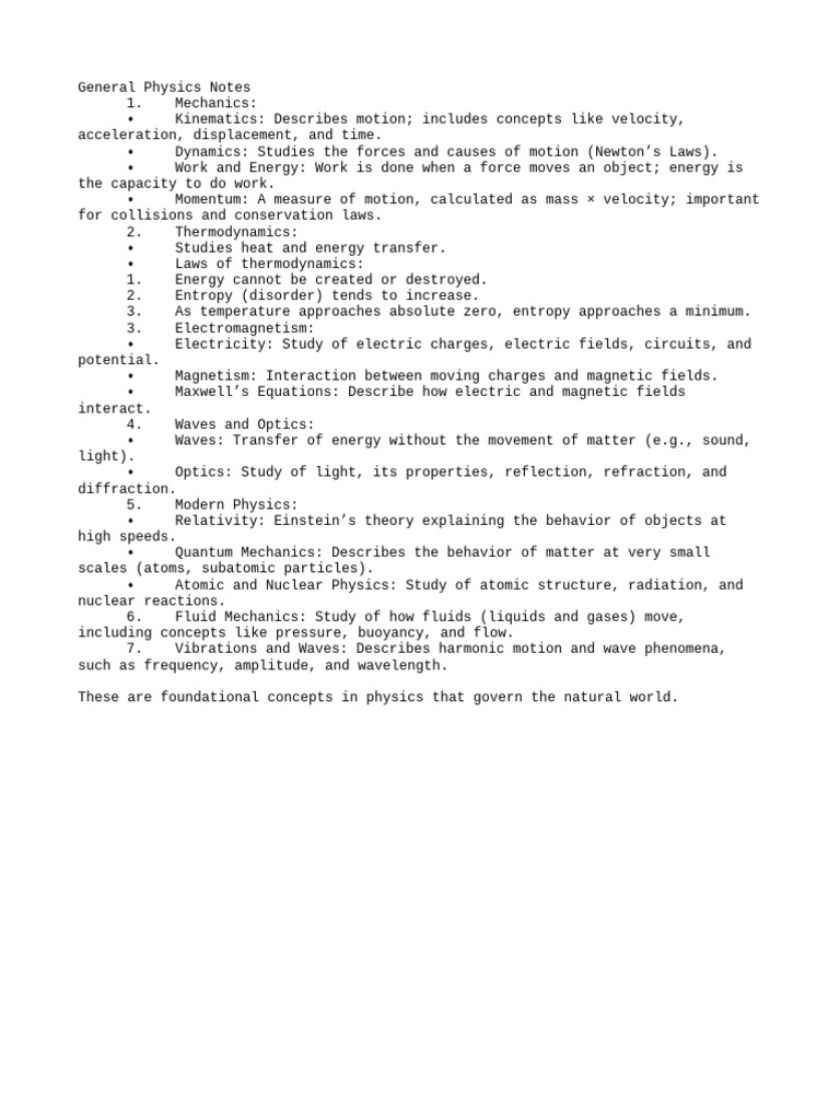 General Physics Short Notes | PDF