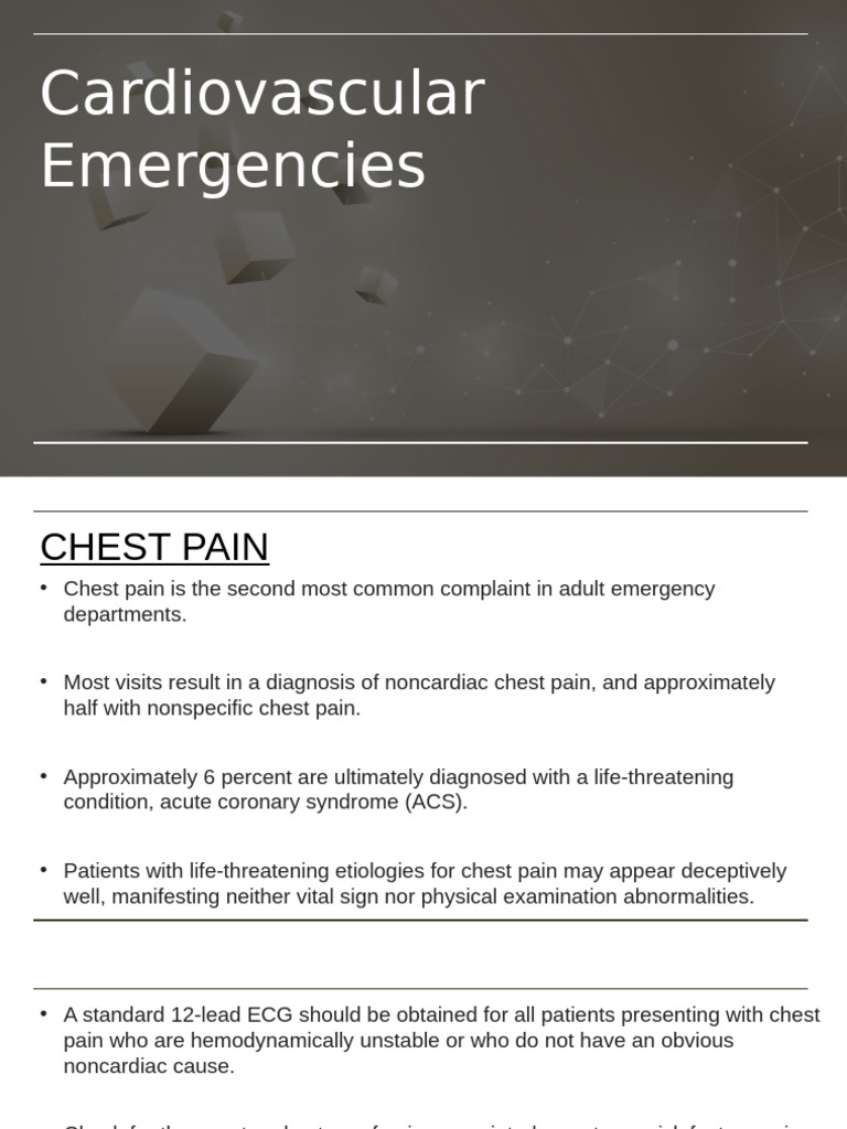 Cardiovascular Emergencies: Chest Pain Guide | PDF | Hypertension | Heart