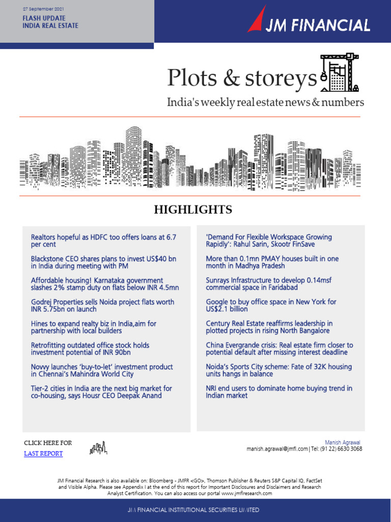 JM Real Estate News Tracker 27sep21 | PDF | Securities (Finance) | Stocks