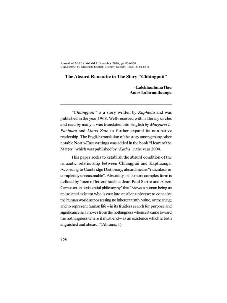 The Absurd Romantic in The Story Chhingpuii | PDF