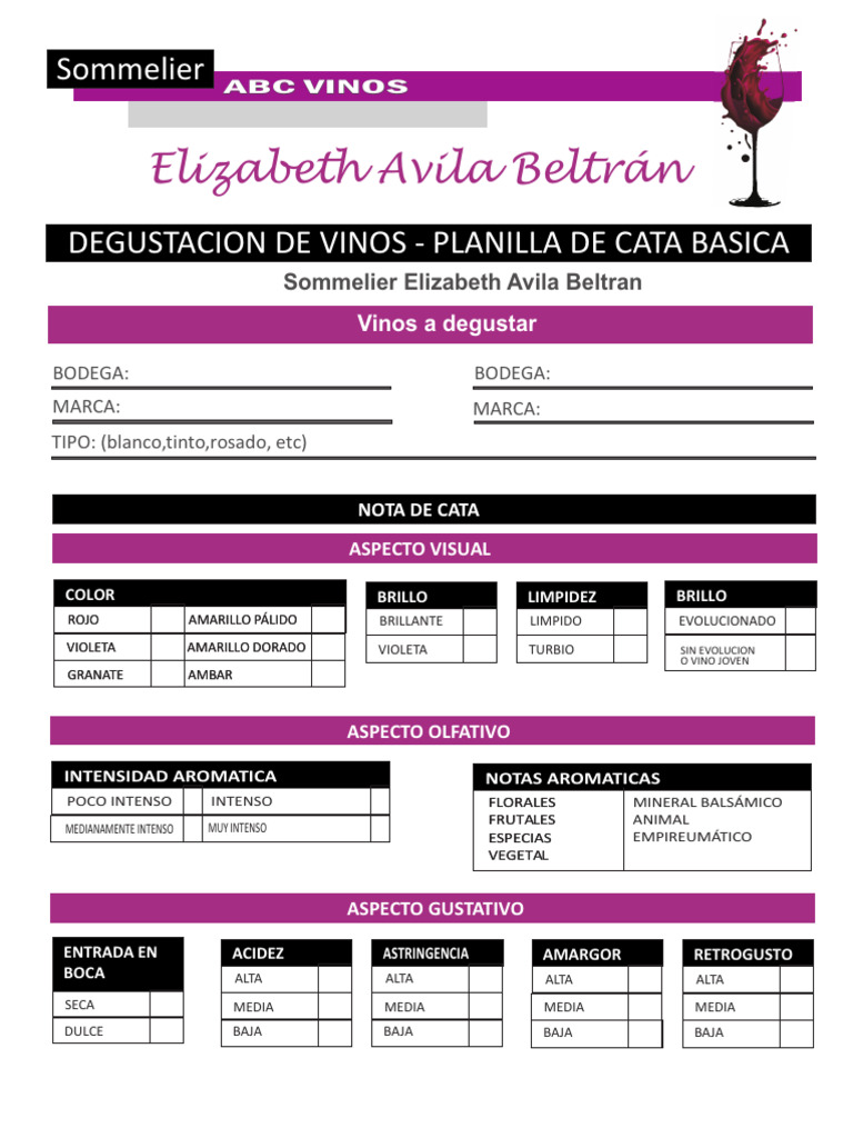 Plantilla Básica de Cata de Vinos | PDF