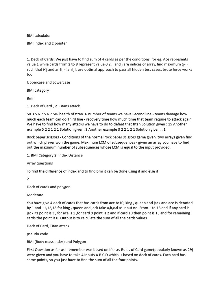 BMI Calculator and Card Game Solutions | PDF | Teaching Methods & Materials