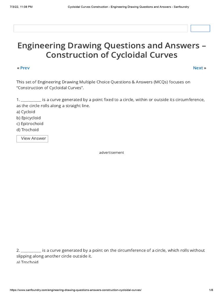 Cycloidal Curves Construction - Engineering Drawing Questions and ...