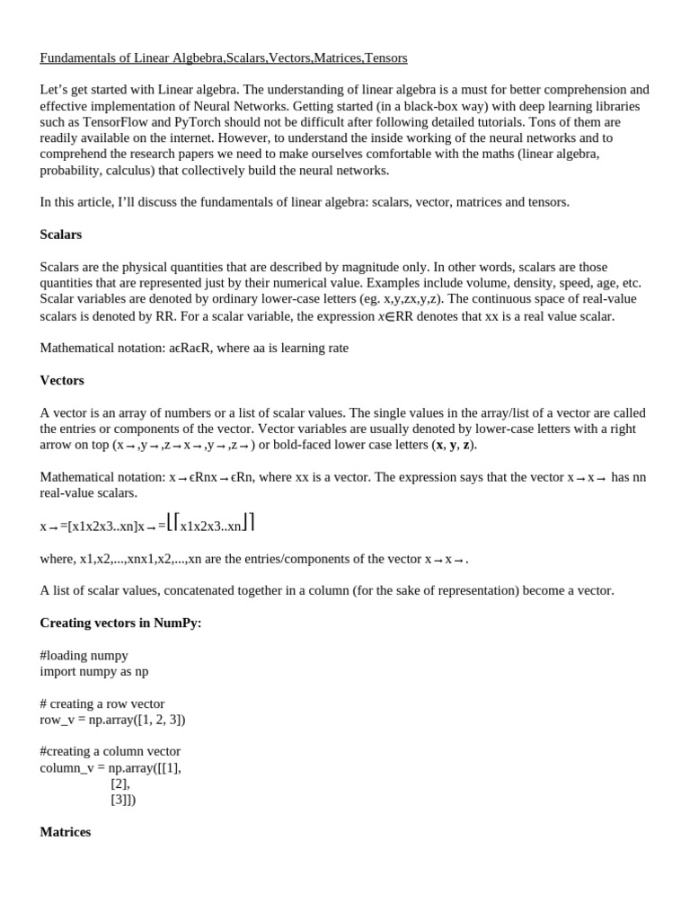 Deep Learning Unit - I Notes | PDF | Matrix (Mathematics) | Applied ...