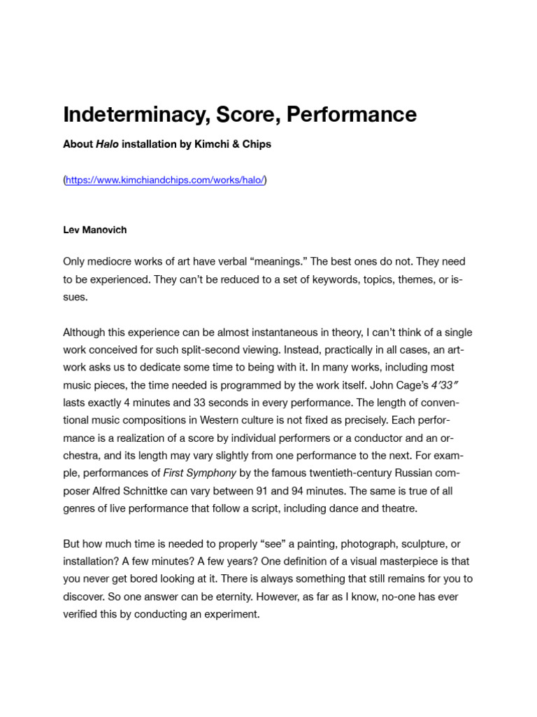 Indeterminacy Score Performance | PDF | Performing Arts