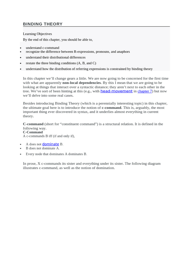 Binding Theory in Syntax | PDF | Pronoun | Semiotics