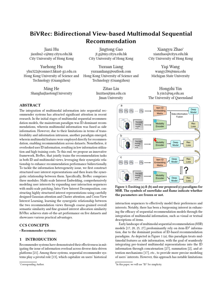 BiVRec Bidirectional View-Based Multimodal Sequential | PDF