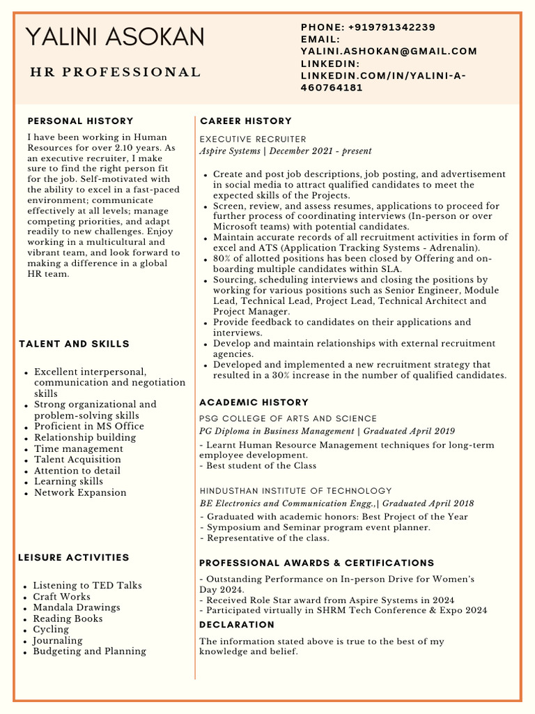 Yalini Ashokan@Resume | PDF | Recruitment | Human Resource Management