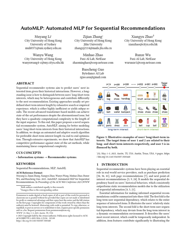 AutoMLP-Automated MLP For Sequential Recommendations (2023 CCF A) | PDF | Mathematical ...