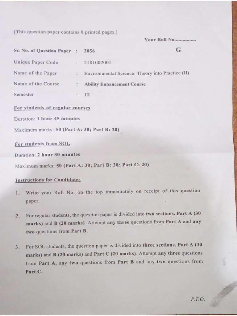 EVS Question Paper | PDF