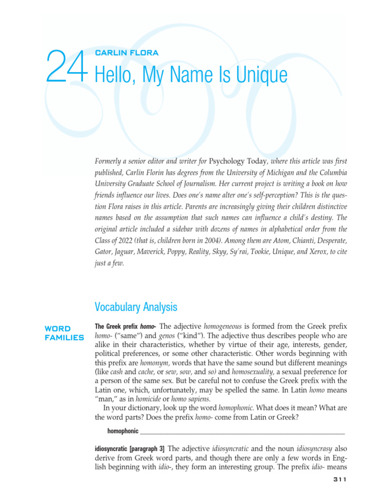 My Name Is Unique | PDF | Self Esteem | Adolescence