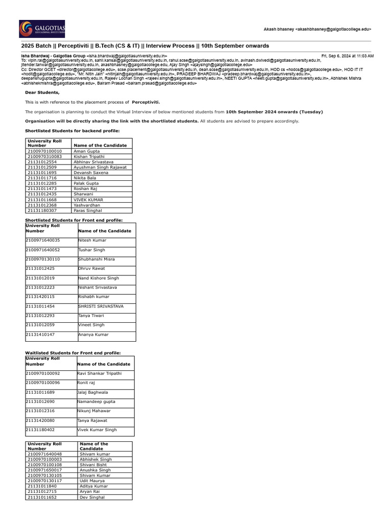 Galgotias Educational Institutions Mail - 2025 Batch - Perceptiviti - B ...