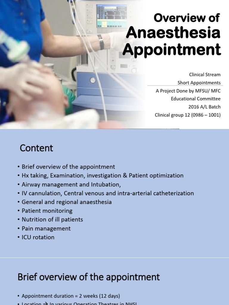 Anaesthesia Appointment | PDF | Anesthesia | Surgery