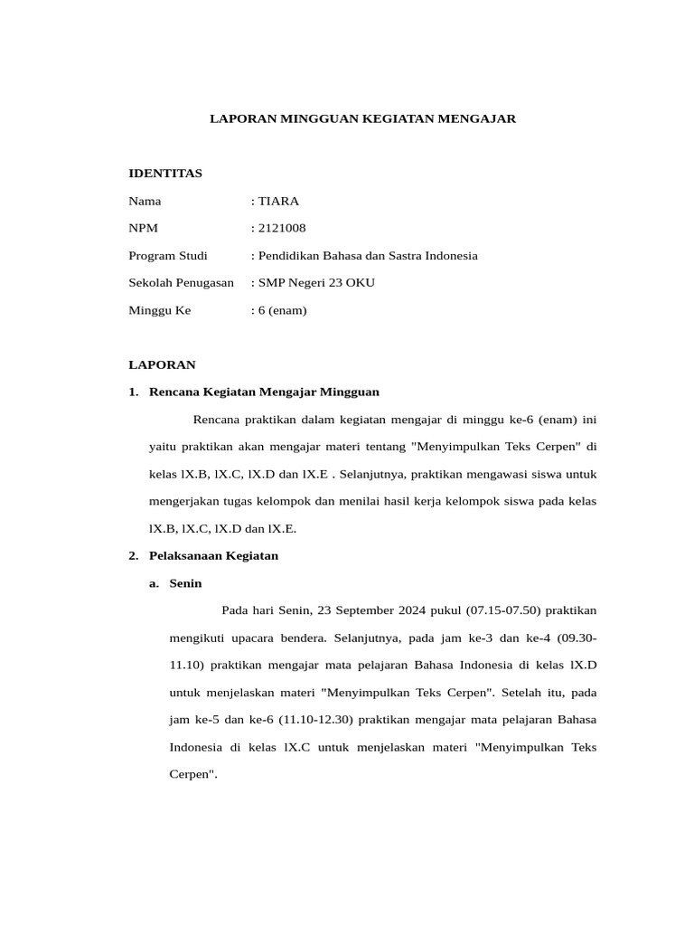 LAPORAN MINGGU Ke-6 123 | PDF