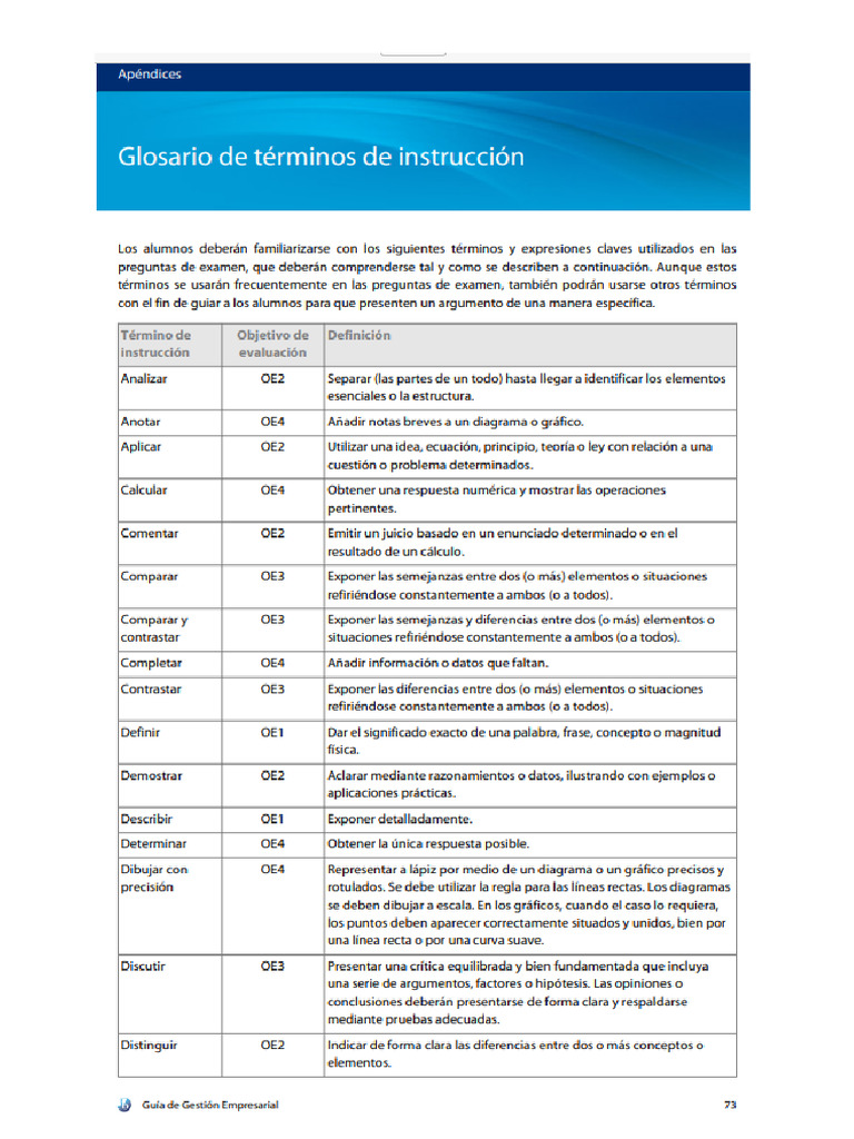 Glosario de Términos de Instrucción | PDF