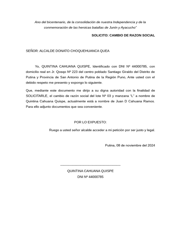 Solicitud Cambio de Razon Social | PDF | Derecho