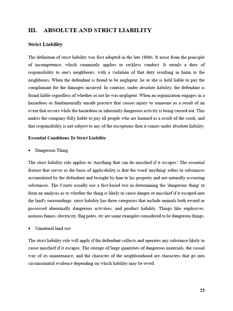 Absolute and Strict Liability | PDF | Legal Liability | Strict Liability