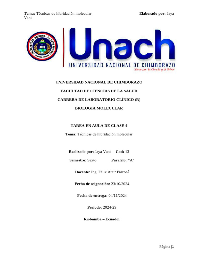 Tarea en Clase - S4 | PDF | Hibridación de ácido nucleico | Adn
