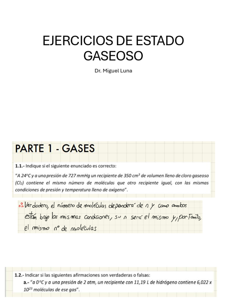 EJERCICIOS DE ESTADO GASEOSO Química | PDF