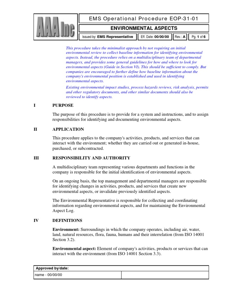 Iso 14001 Sample Procedures | PDF | Evaluation | Regulatory Compliance