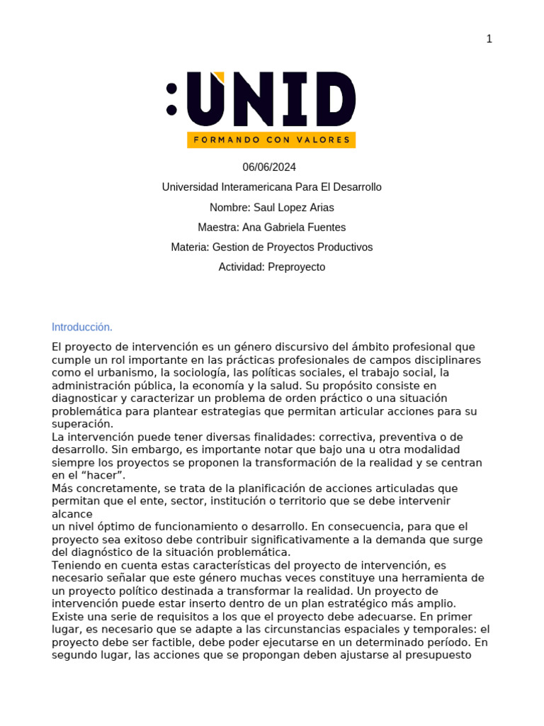 Actividad Preproyecto Gestion de Proyectos Productivos | PDF | Gobierno