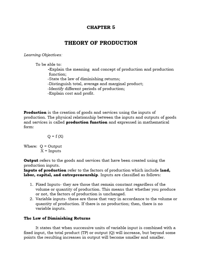 Chapter 5-Theory of Production | PDF | Factors Of Production | Economics