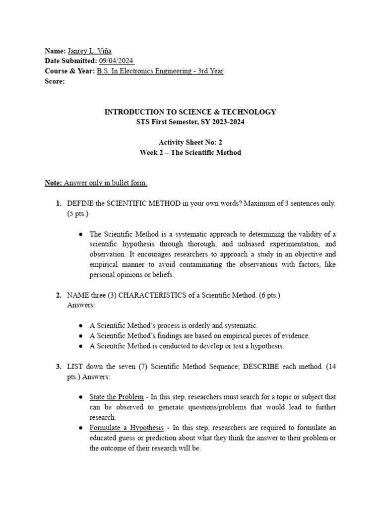 Week-1-2 - Activity-1 & 2-STS | PDF | Statistics | Scientific Method